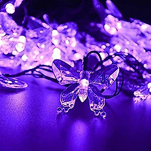 WONFAST Solar String Lights, Waterproof 16ft 20LED Butterfly Christmas Fairy Lights Decorative Lighting for Home Party Wedding Patio Garden Porch Balcony (Purple)