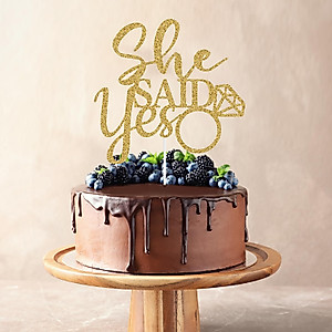 Glitter She Said Yes Cake Topper - Mr & Mrs Wedding Shower Sign, Wedding Engagement Bridal Shower Party Decorations Gold