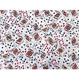 AMORNPHAN 44 Inch Casino Poker Classical Colors with Playing Card Suits Gamble Gaming Luck Pattern Printed On White Cotton Fabric for Craft Cloth Kid Patchwork Handmade Sewing Crafting for 1 Yard