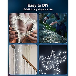 Fairy Lights Battery Operated, Firecracker String Lights Waterproof Silver Wire 5 Feet 60 Led Cluster Starry Lights for DIY Wreath Home Wedding Party Bedroom Mason Jar Holiday Christmas, Pure White