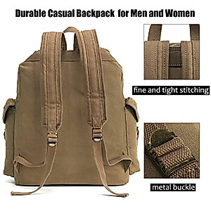 WINTMING Vintage Canvas Backpack Women Men Travel Rucksack Casual Laptop Backpack (Khaki)