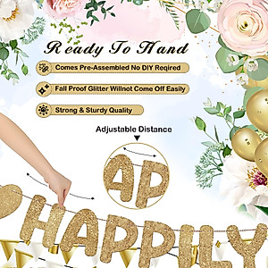 Breling Pre Strung Love Laughter Happily Ever After Banner Glitter Bridal Shower Decorations Bachelorette Party Decor for Love Married Wedding Shower Engagement Party Banner(Champagne Gold)