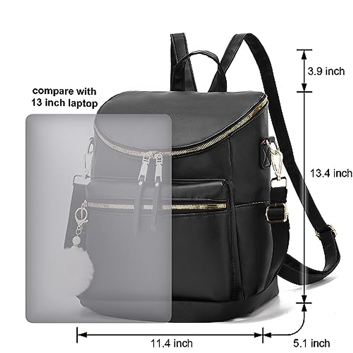 I IHAYNER Women Backpack Purse Fashion Leather Large Designer Travel Bag Ladies Shoulder Bags with Pompom Backpack for College Work, Black