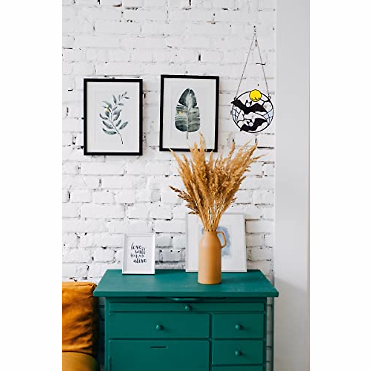 Kumprohu Bat Decor Gothic Wall Window Hangings Stained Metal Moon Panel Halloween Christmas Decoration for Home Office Kitchen Living Room Outdoor Garden