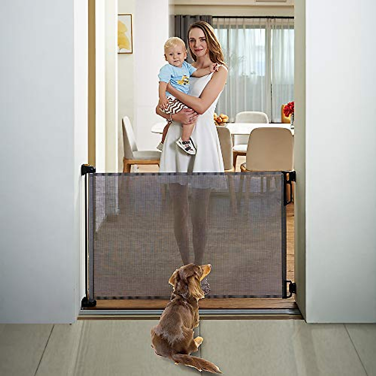 EasyBaby Retractable Baby Gate, 33" Tall, Extends up to 55'' Wide, Grey/Child Safety Baby Gates, Pet Retractable Gates for Stairs, Doorways, Hallways, Indoor and Outdoor