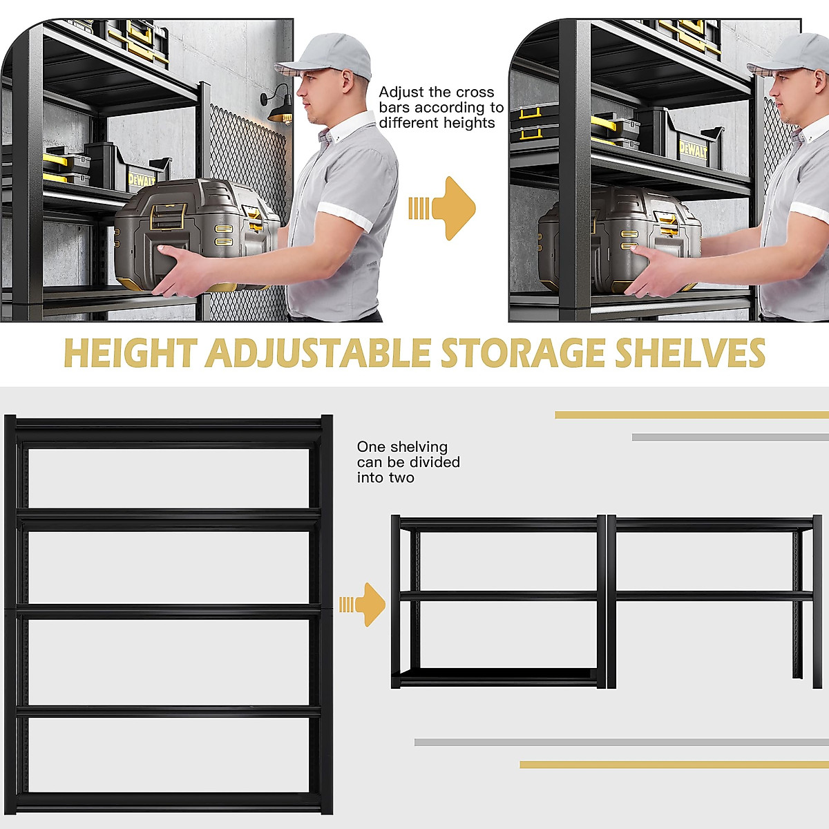 REIBII Garage Storage Shelves Heavy Duty Garage Shelving 72" Adjustable Metal Shelves for Storage 5-Tier Garage Shelves Heavy Duty 2500LBS Basement Kitchen Pantry Shelving Utility Shelves, 3 Pack