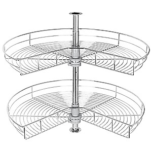 Xverycan 28" Kidney Shaped Lazy Susan Corner Organizer, Stainless Steel Lazy Susan Kitchen Base Cabinet Blind Corner Organizer, 2 Tier Rotating Storage Shelf Rack