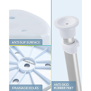 OasisSpace Adjustable Corner Shower Stool with Storage Tray, Triangle Spa Seat Bath Stool for for Small Shower, Anti-Slip and Durable Shower Chair for Shaving Legs, Waterproof