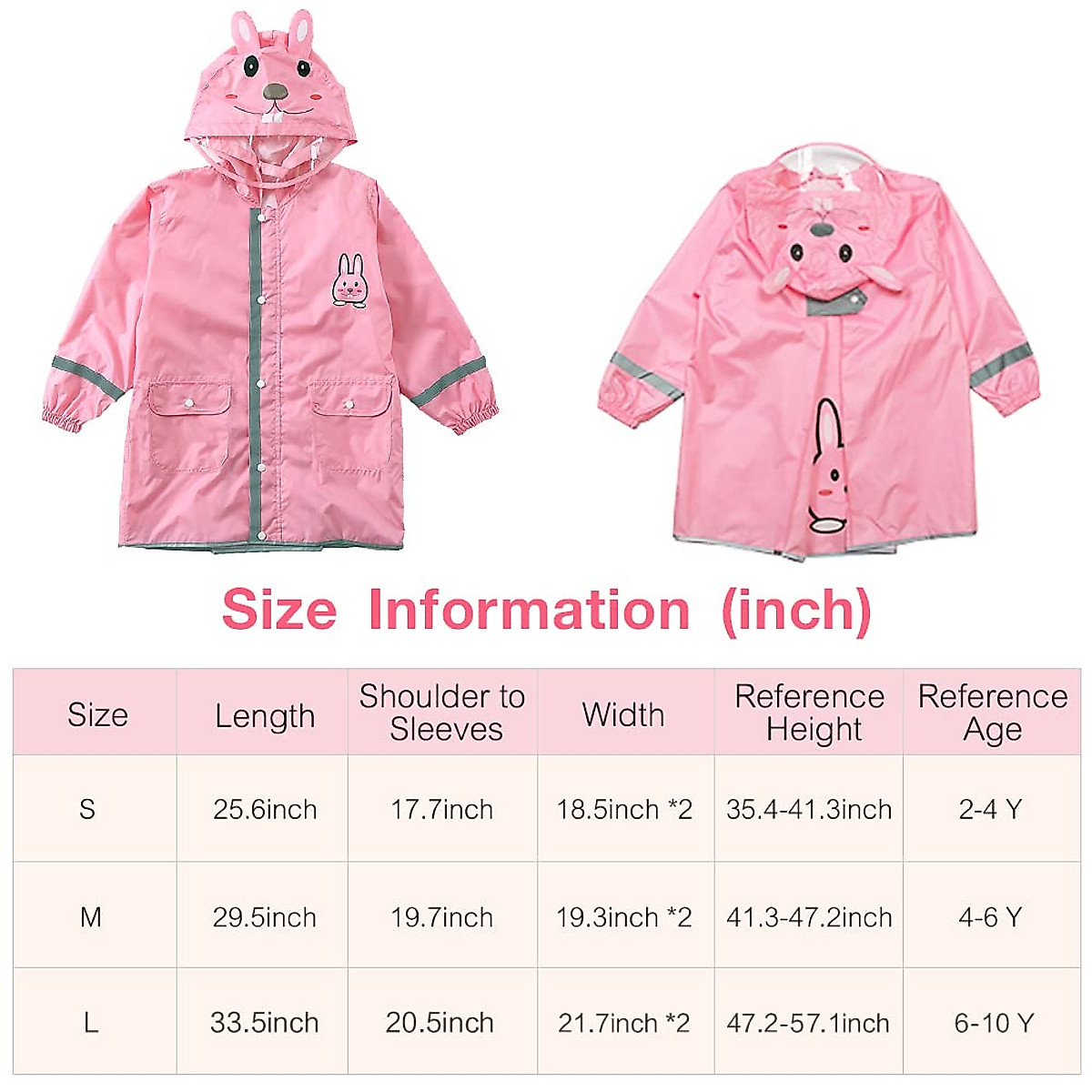 SSAWcasa Kids Rain Wear,3D Cartoon Children Toddler Raincoat Jacket Poncho for Boy Girl (M, Pink)