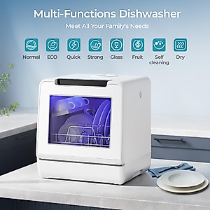 EUHOMY Portable Dishwasher Countertop, 8 Programs Dishwasher with 5L Built-in Water Tank and Drain Hose, Countertop Dishwasher No Hookup with 8 Modes with Self Clean & Baby Care, Dish Washer for RVs