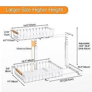 PXRACK 2 Pack Under Sink Organizer,Adjustable Height,2 Tier Pull Out Under Cabinet Organizer,Slide Out Thickened Metal Under Sink Storage for Kitchen Bathroom Laundry Cabinet Pantry,White