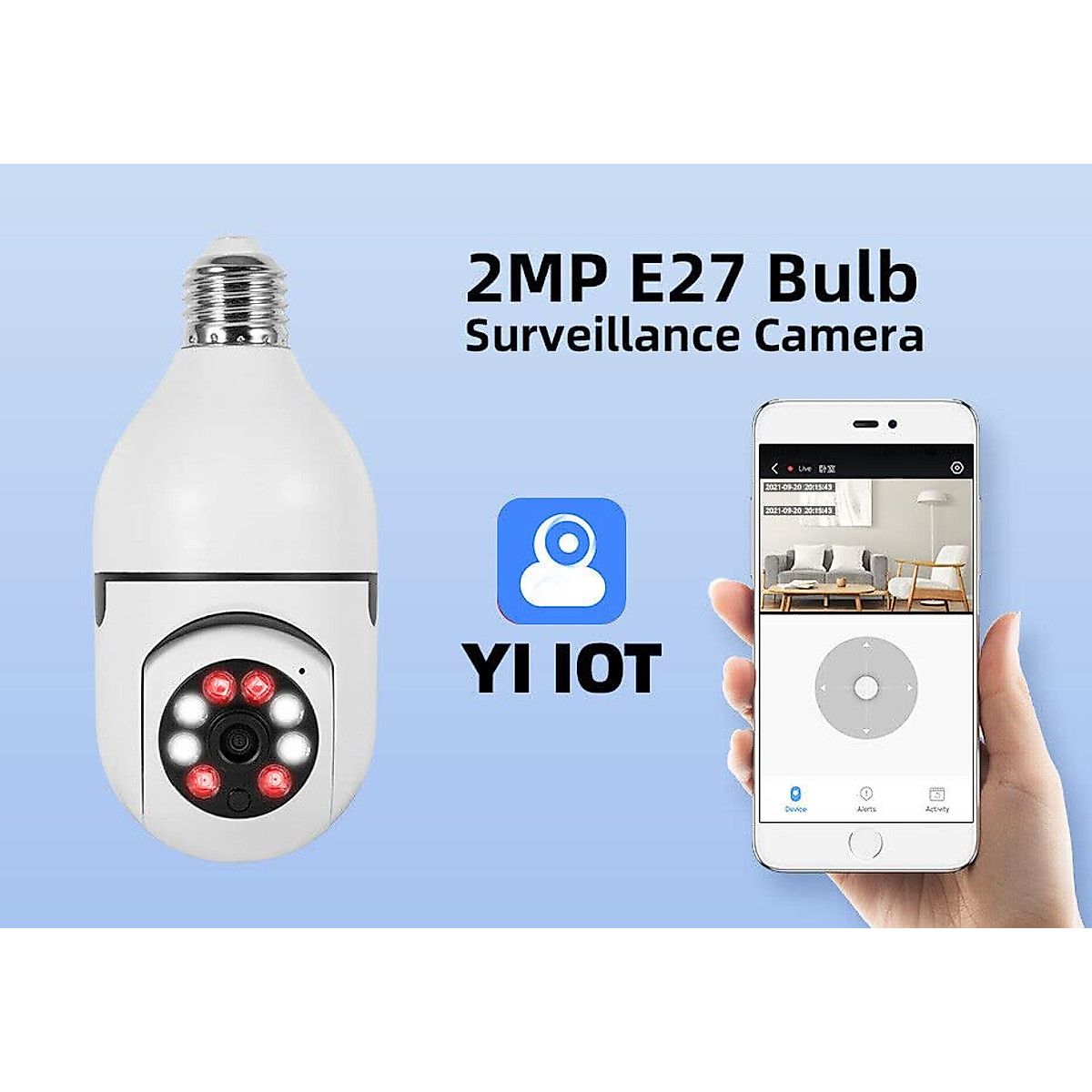 IZENGATE Light Bulb Security Camera,2.4GHz/5GHz Wireless WiFi 1080P Outdoor Cam, 360° Panoramic Motion Detection and Alarm Two-Way Audio E27 Socket,Home Surveillance Cameras with 64GB Card (1PCS)