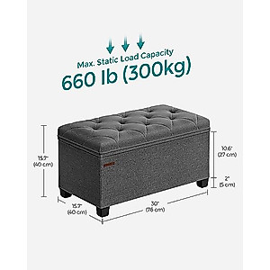 SONGMICS Storage Ottoman Bench, Foot Rest with Legs, 15.7 x 30 x 15.7 Inches, End of Bed Bench, Storage Chest, Load up to 660 lb, for Living Room, Bedroom, Entryway, Dark Grey ULSF068G01
