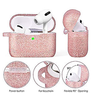 Bling AirPods Pro Case 1st Gen-VISOOM Silicone Cute Cover Women for Apple iPod Pro Charging Case Protective Air Pod Pro case Glitter Earpods Case with Keychain Rose Gold