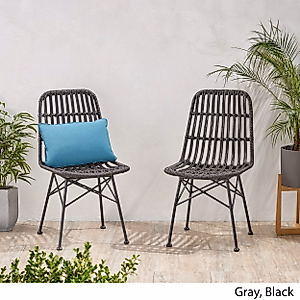 GDFStudio Indoor Wicker Dining Chairs (Set of 2), Gray and Black