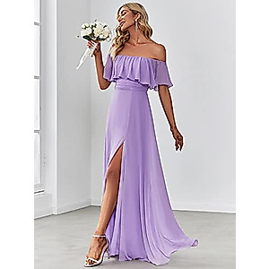 Ever-Pretty Womens Off-Shoulder Long A-line Side Slit Formal Prom Dresses with Sleeves Lavender US12
