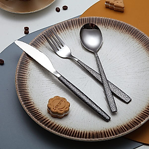 Silverware Set 20 Pieces Coating With Black Mars Handle, Stainless Steel Knives Spoons Forks Flatware Set Utensils Set Cutlery Set Service For 4
