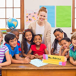 7 Pcs Personalized Pencil Teacher Name Plates and Letter Alphabet Number Template Large Teacher Appreciation Presents Blank Wooden Shaped Plaque Desk Sign Back to School Classroom Decor