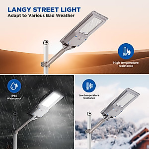 LANGY Solar Street Light, 2-Pack 30000LM 400W, IP67 Commercial Parking Lot Light, Outdoor Dusk to Dawn Solar Flood Light with Motion Sensor, Remote Control, for Yard Garden