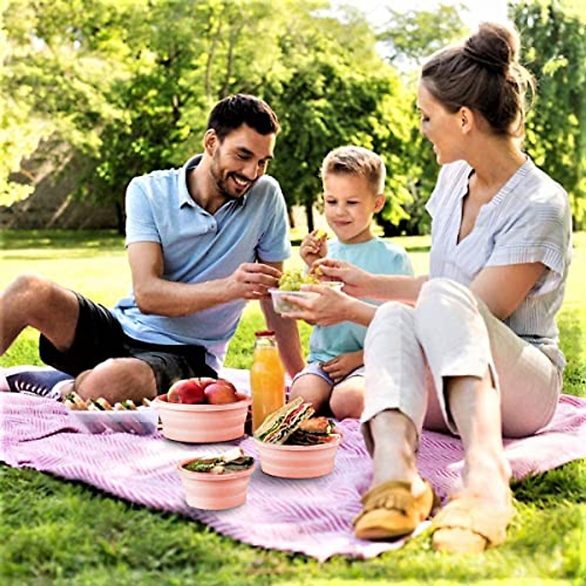 Collapsible Bowls Pink Kitchen Accessories Silicone Food Storage Meal Prep Containers with Lids Airtight Reusable for Camping Flat Box Stacks, BPA Free, Cute Freezer Microwavable Travel Food Container