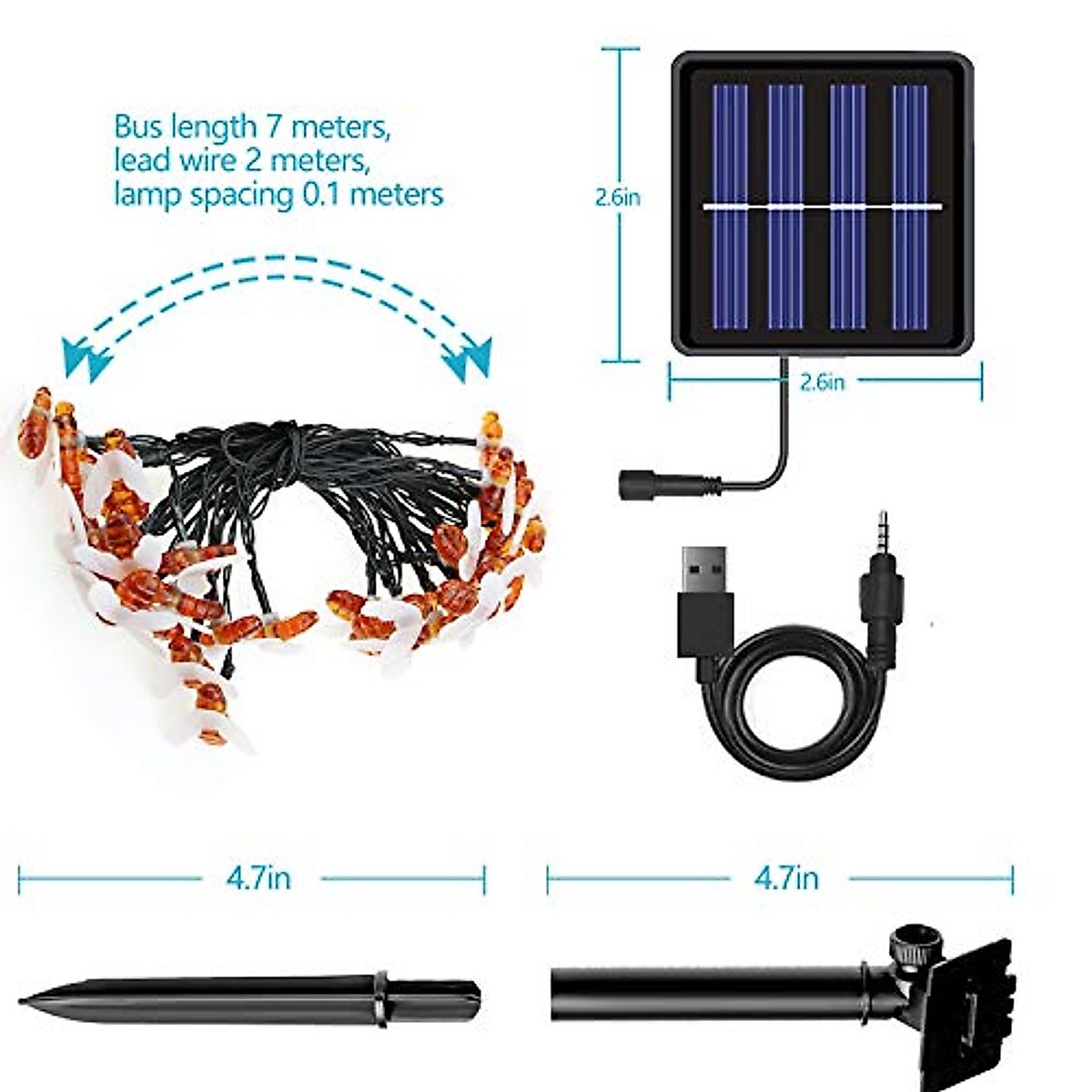 Kisosmart Hebeco Outdoor String Lights led with Two-Way Charging, 23ft 50LED Honey Bee Solar String Lights Outdoor Decorative and Indoor for Garden,Patio，Wedding,Party Decorative Lights
