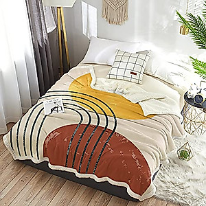 Possta Decor Mid Century Sherpa Blanket Flannel Retro Bed Throw Abstract Geometry Microfiber Thick Shaggy Throw Fluffy Fuzzy Boho Sun Warm Blanket for Sofa Bed Couch Travel Camping 40x50In