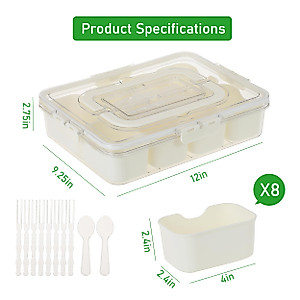 Divided Serving Tray with Lid and Handle, Snackle Box Charcuterie Container with 8 Compartments & 80 Fruit Forks and 2 Serving Spoons, Snack Container Snack Box for Party, Fruit, Picnic,1 Pack