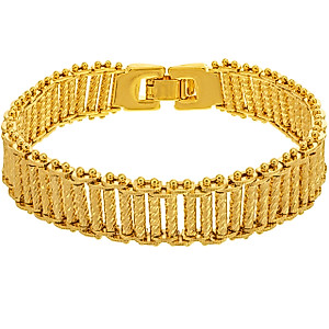 LIFETIME JEWELRY Riccio Bar Bracelet 24k Real Gold Plated for Women and Men (10mm & 13mm) (Gold (13mm), 7 inches)
