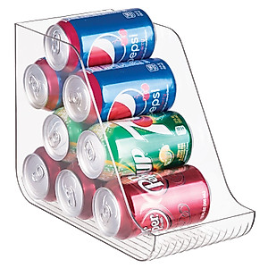 mDesign Plastic Kitchen Storage Organizer Container Bins for Pantry, Fridge, Freezer Organization - Holds Canned Food, Soup Can, Soda Water Bottle - Ligne Collection, 2 Pack - Clear