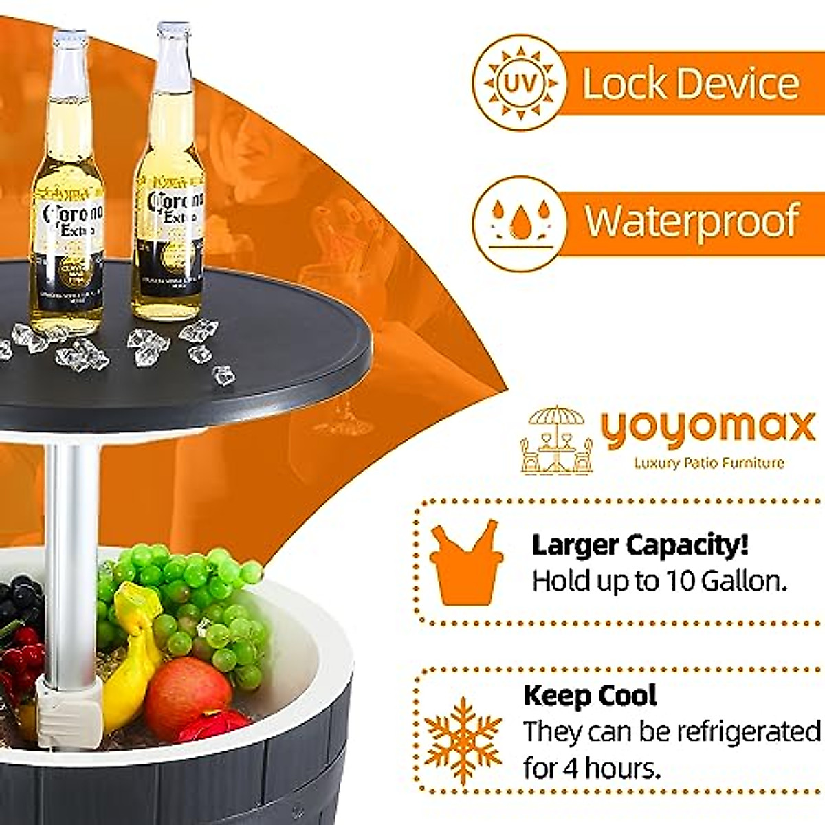 yoyomax Outdoor Cool, 10 Gallon Beer and Wine Furniture & Hot Tub Side Table, Beverage Cooler, Cocktail Bar for Patio, Pool, Party, Poolside, 10 Gallons, Black