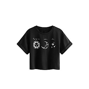 SOLY HUX Girl's Summer Letter Graphic Print Crop Tops Casual Short Sleeve T Shirt Tee Black 11-12Y