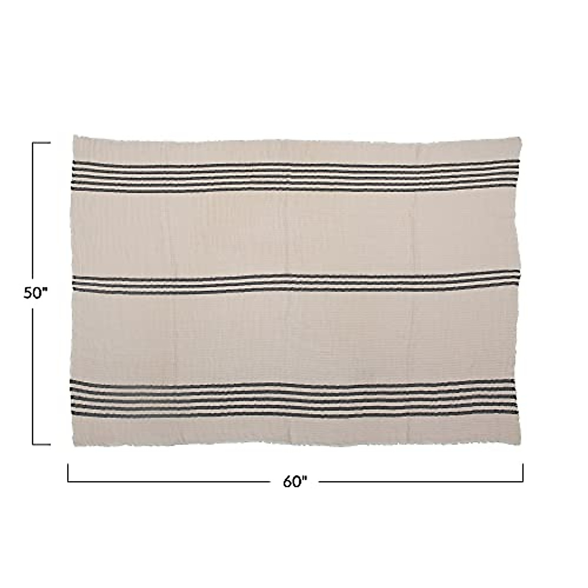 Creative Co-Op Coastal Black and White Stripe Woven Cotton Double Cloth Stitched Blanket and Frayed Edges Throw, Cream & Black