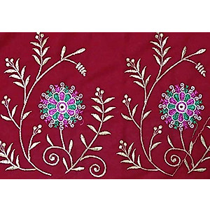 Peegli Indian Vintage Maroon Dress Material Georgette Blend Recycled Fabric Embroidered DIY Craft Textile
