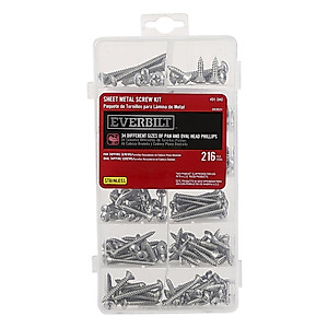 216 Pieces Stainless Steel Self Tapping Sheet Metal Screw Assortment, 34 Different Size of Oval and Pand Head for Fastening Wood, Metal or Fiberglass