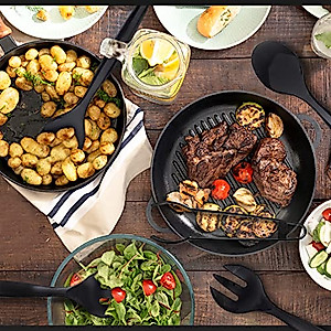 Disposable Plastic Serving Utensils Set - 18 Pack for Parties and Events - Heavy Duty Plastic - Black 10" Spoons, Forks, and 6" Tongs - Perfect for Serving - Great Value