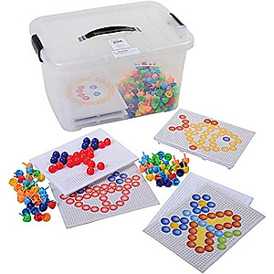 Constructive Playthings 250 Piece Peg-It Play Including 240 Brightly Colored 1/2" Diam. Pegs, Five 8 1/2" W. x 6 1/2" H. Plastic Pegboards and 5 Double-Sided Design Cards for Ages 3 Years and Up