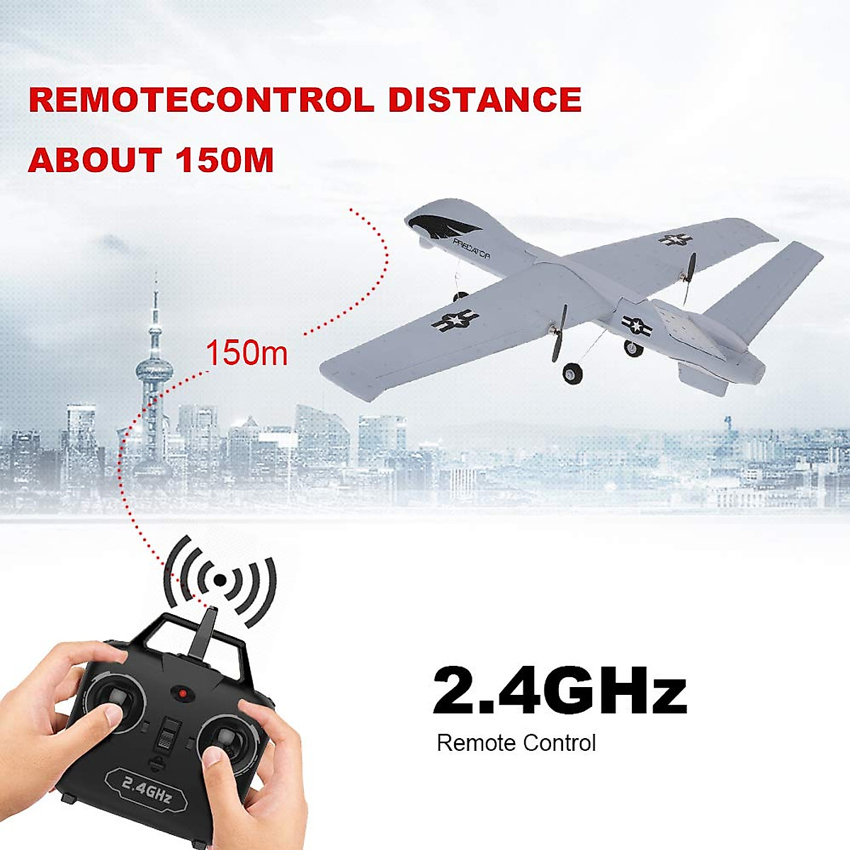 GoolRC Z51 Predator RC Plane, 2.4Ghz 2 Channels Remote Control Airplane with 3-Axis Gyro, Foam Hand Throwing RC Aircraft Glider with 660mm Wingspan, DIY Kit Toys for Kids Beginners