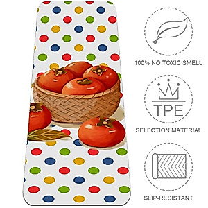 Yoga Mat, Yoga Mats for Home Workout, Workout Mat, Exercise Mats, Pilates Mat, Autumn Ripe Persimmons in the Basket Colorful Dot