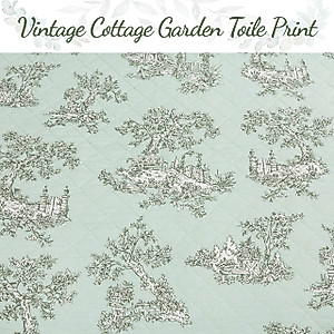 Cozy Line Home Fashions Vintage Cottage Garden Toile Mint Green 100% Cotton Reversible Girl Quilt Bedding Set, Coverlet, Bedspread (Garden Toile, King - 3 Piece)