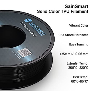SainSmart TPU Filament 1.75, Blck Flexible TPU 3D Printing Filament, 1.75 mm, 0.8 kg, Dimensional Accuracy +/- 0.05 mm