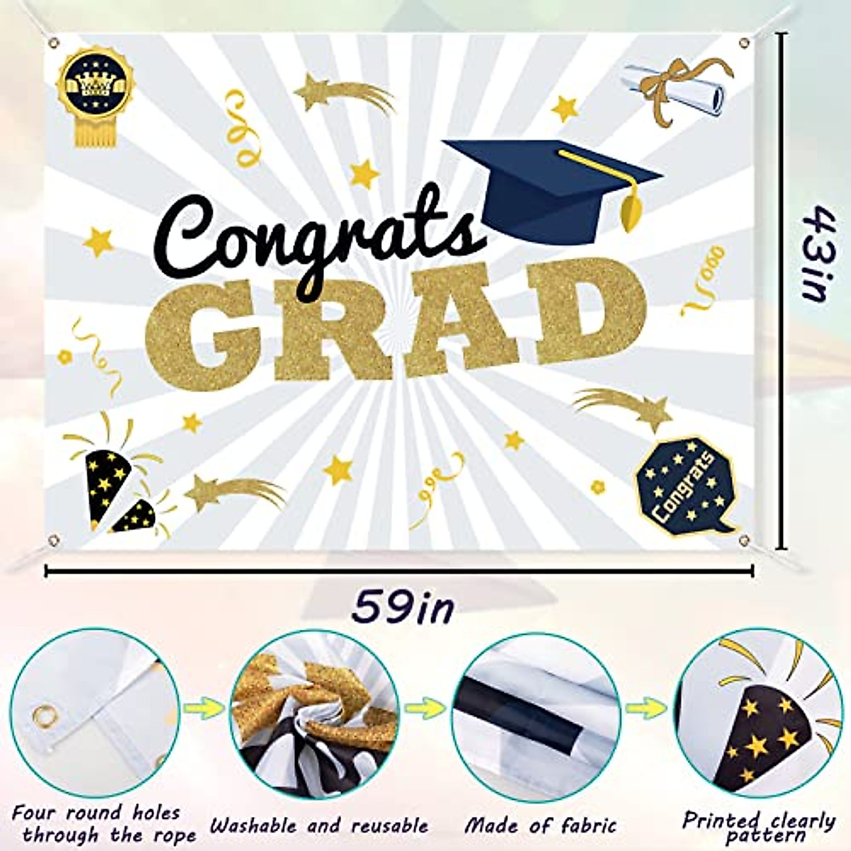 3PCS Graduation 2022 Decorations - Class of 2022 Graduation Banner Porch Signs for School College Congrats Grad Backdrop Graduation Party Supplies Hanging Door Wall Decorations Outdoor