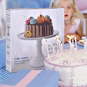 KLASKWARE Round Cake Stand 11" Melamine Cake Display Stand Dessert Cupcake Display Tray for Graduation,Wedding,Birthday,Party,Baby Shower,Anniversary,Ceremony,Christmas (White