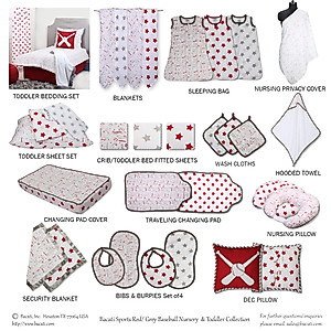 Bacati Baseball Red/Grey Muslin Quilted Changing Pad Cover