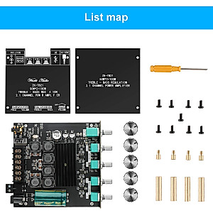 MakerHawk Bluetooth Amplifier Board HiFi Stereo 2.1 TPA3116D2 2X50W+100W 12V-24V Audio Power Amplifier Module Bass and Treble Control for Store Home Theater Speakers (ZK-TB21)
