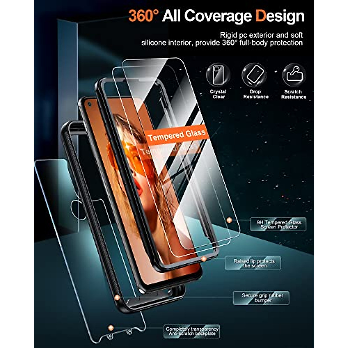 LeYi for Moto G Stylus 5G Case（2021）, Motorola G Stylus 5G Case with 2 Tempered Glass Screen Protector, Full-Body Shockproof Bumper Rugged Hybrid Clear Phone Case for Moto G Stylus 5G, Black/Clear