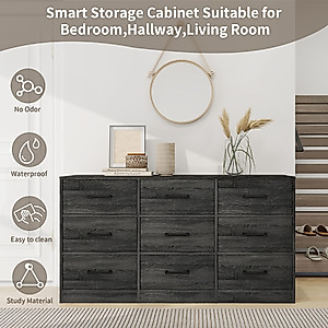 YMBSBUY 6 Drawer Dresser for Bedroom,Wood Chest of Drawers,Black Dresser TV Stand with Steel Frame for Storage and Organization,Large Fabric Dresser for Kids Bedroom,Living Room, Nursery,Closet