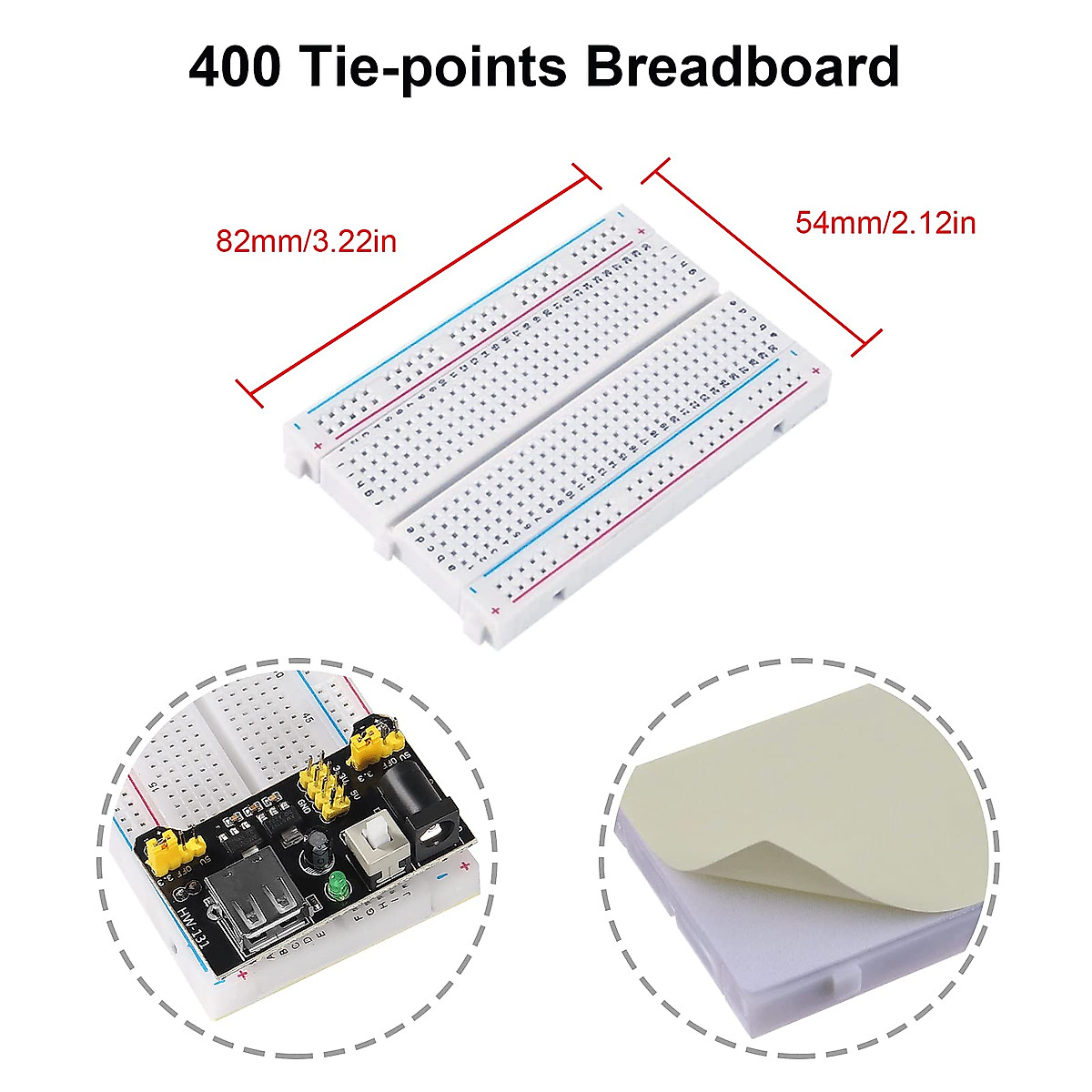 AITIAO Breadboard Kit with 1Pcs 830 & 400 Tie-Points Breadboard 65Pcs Breadboard Jumper Wires 3Pcs Power Supply Module MB 102(5V/3V) 3Pcs I Type Battery Clip