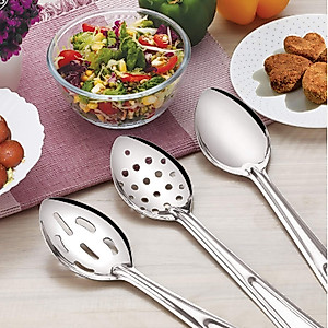 Premium 3 Piece Stainless Steel Baking & Basting Spoon Set, Includes 15" Solid Spoon, 13" Perforated Spoon, 11" Slotted Spoon - Heavy Gauge Durability - Modern Mirror Finish Flatware