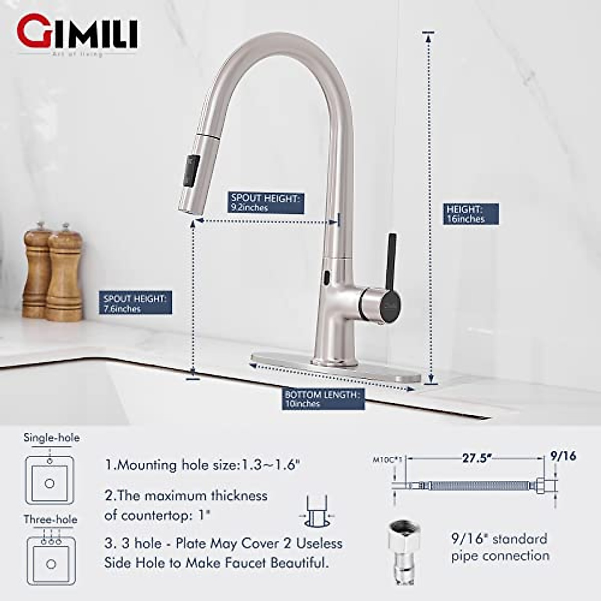 GIMILI Touchless Kitchen Faucet with Pull Down Sprayer, High Arc Single Handle Motion Sensor Smart Activated Hands-Free Kitchen Sink Faucet, Brushed Nickel