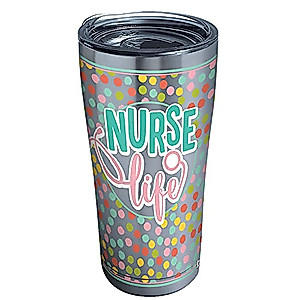 Tervis Nurse Life Polka Dots Insulated Tumbler with Clear and Black Hammer Lid, 20 oz Stainless Steel, Silver